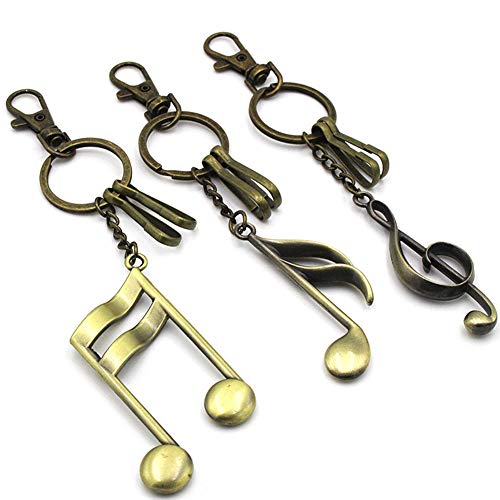 NEWOTE Vintage Bronze Music Note Keychains Men's Women Clef Treble Key Rings for Key BFF Relationship Gift, Set of 3