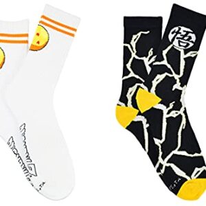 Dragon Ball Z Crew Socks (2 Pair Pack) - Lightening, Goku, 4 Star Dragon Ball - Fits Mens Shoe Size 9-13