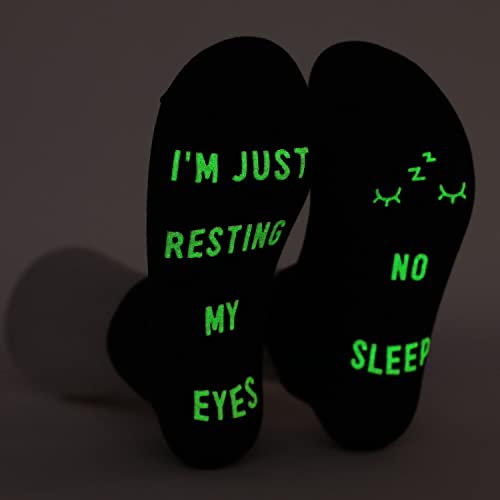 Yurlyson I'm Not Sleeping I'm Just Resting My Eyes Novelty Crew Socks with Glow Birthday Gifts for Men Father Dad Grandpa Son (Luminous-Black-eyes-Long)