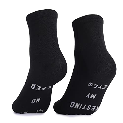 Yurlyson I'm Not Sleeping I'm Just Resting My Eyes Novelty Crew Socks with Glow Birthday Gifts for Men Father Dad Grandpa Son (Luminous-Black-eyes-Long)