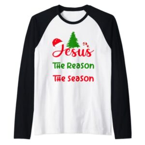 Christian Jesus The Reason Christmas Stocking Stuffer Raglan Baseball Tee