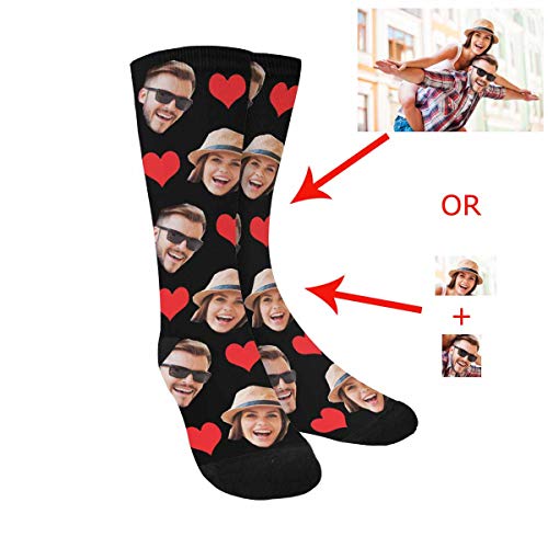 D-Story Custom Photo Pet Face Socks, Love Heart Crew Socks with 2 Faces for Men Women (Made In USA)