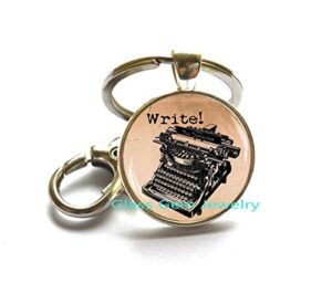 old typewriter keychain, vintage typewriter key ring, old typewriter jewelry, writer keychain, gift for writer, glass dome key ring