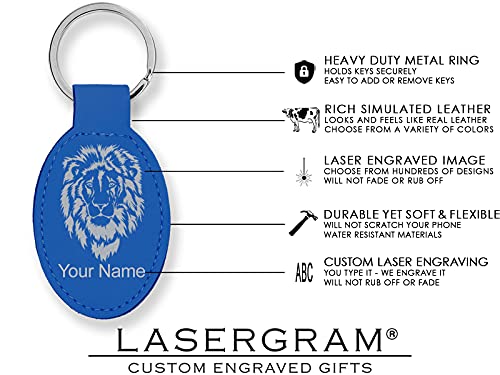 LaserGram Oval Keychain, Tyrannosaurus Rex Dinosaur, Personalized Engraving Included (Dark Blue)