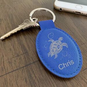 LaserGram Oval Keychain, Tyrannosaurus Rex Dinosaur, Personalized Engraving Included (Dark Blue)