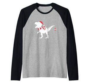 christmas t-rex dinosaur funny stocking stuffer raglan baseball tee