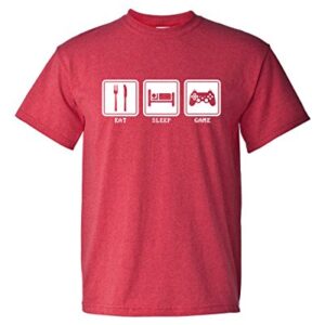 Eat Sleep Game Video Game Controller Funny Adult Mens Super Soft T-Shirt (3XL, Heather Red)