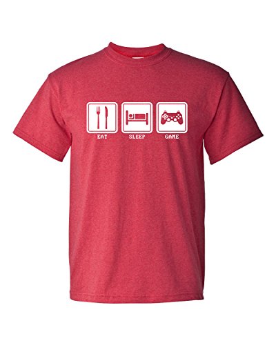 Eat Sleep Game Video Game Controller Funny Adult Mens Super Soft T-Shirt (3XL, Heather Red)