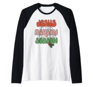 christian jesus the reason christmas stocking stuffer raglan baseball tee