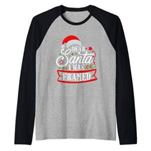 Dear Santa Funny Ugly Christmas Pajama Stocking Stuffer Gift Raglan Baseball Tee