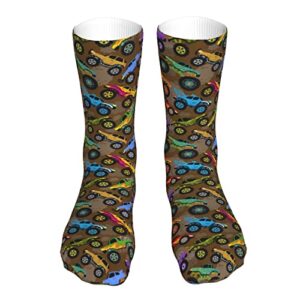 Atuedesty Cartoon Monster Vehicle Car Truck Show Novelty Crew Socks Adults Teens Dress Socks Novelty Daily Wear Sock for Golfing Fishing Hunting Camping Racing Football Biking Athletic Holiday