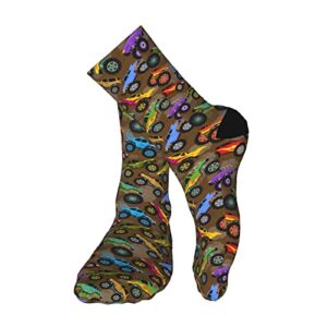 Atuedesty Cartoon Monster Vehicle Car Truck Show Novelty Crew Socks Adults Teens Dress Socks Novelty Daily Wear Sock for Golfing Fishing Hunting Camping Racing Football Biking Athletic Holiday