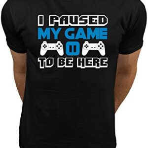 Market Trendz I Paused My Game to Be Here T Shirt Video Game Shirts for Men Blue on Black Medium