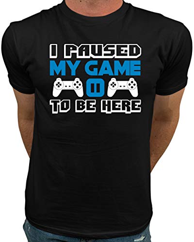 Market Trendz I Paused My Game to Be Here T Shirt Video Game Shirts for Men Blue on Black Medium