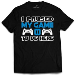 Market Trendz I Paused My Game to Be Here T Shirt Video Game Shirts for Men Blue on Black Medium