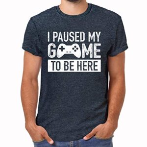 i paused my game to be here t shirt gamer gifts for men gaming funny graphic tees (charcoal black, youth s(8))