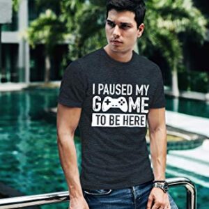 I Paused My Game to Be Here t Shirt Gamer Gifts for Men Gaming Funny Graphic Tees (Charcoal Black, Youth S(8))