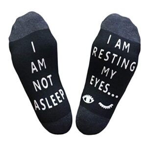 salamola “i am not asleep,i am resting my eyes” funny socks novelty cotton socks (1 pair white &1 pair black)