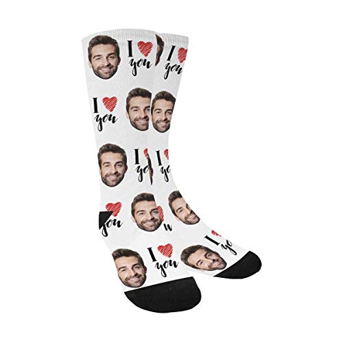 MyPupSocks Custom Face Socks Prime I Heart You Valentines Day White Crew Socks with Personalized Faces on Them