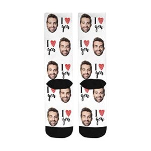 MyPupSocks Custom Face Socks Prime I Heart You Valentines Day White Crew Socks with Personalized Faces on Them