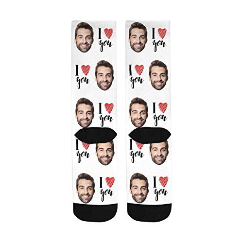 MyPupSocks Custom Face Socks Prime I Heart You Valentines Day White Crew Socks with Personalized Faces on Them