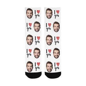 MyPupSocks Custom Face Socks Prime I Heart You Valentines Day White Crew Socks with Personalized Faces on Them