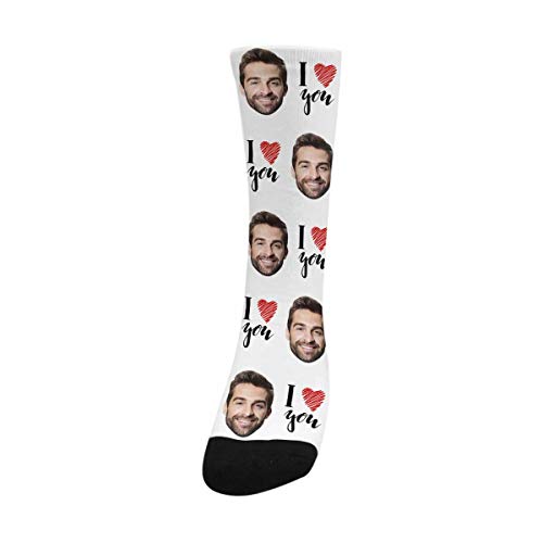 MyPupSocks Custom Face Socks Prime I Heart You Valentines Day White Crew Socks with Personalized Faces on Them