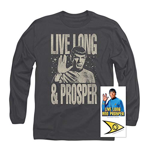 Star Trek Live Long & Prosper Longsleeve T Shirt & Stickers (Medium) Charcoal