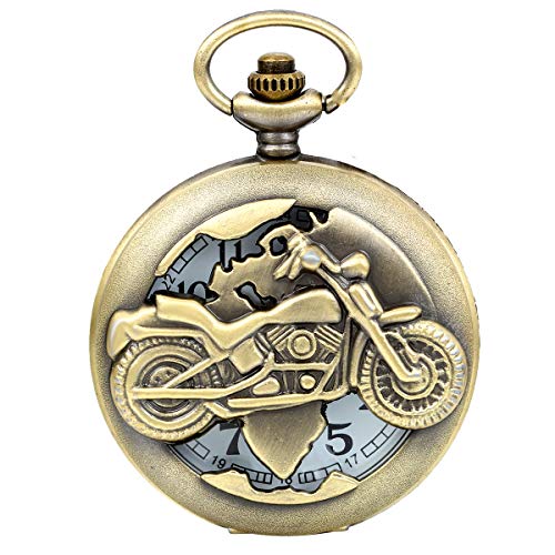 JewelryWe Bronze Biker Motorcycle Motorbike Moto Pocket Watch Necklace Pendant Mens, for Xmas