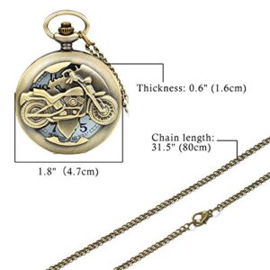 JewelryWe Bronze Biker Motorcycle Motorbike Moto Pocket Watch Necklace Pendant Mens, for Xmas