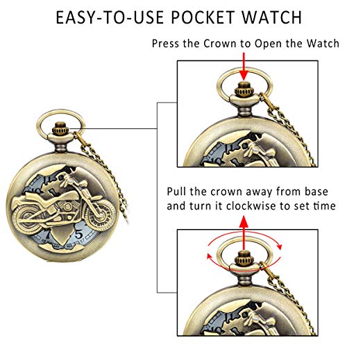 JewelryWe Bronze Biker Motorcycle Motorbike Moto Pocket Watch Necklace Pendant Mens, for Xmas