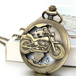 JewelryWe Bronze Biker Motorcycle Motorbike Moto Pocket Watch Necklace Pendant Mens, for Xmas