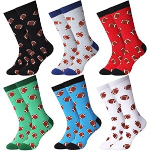 jagely 6 pairs men’s novelty baseball football socks sports funny crew socks baseball football lover gift for women running athletic (football style)