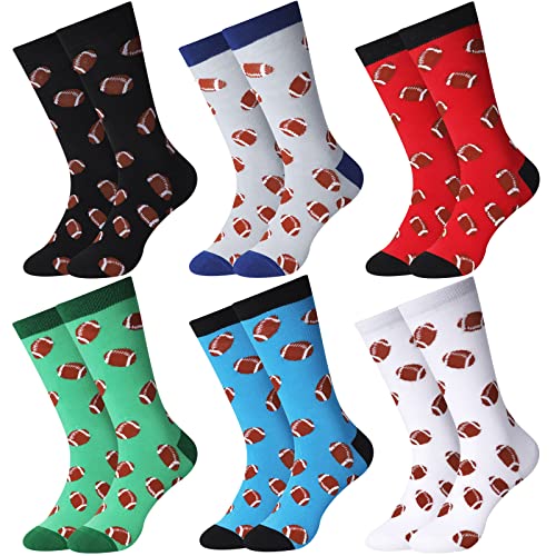 JaGely 6 Pairs Men's Novelty Baseball Football Socks Sports Funny Crew Socks Baseball Football Lover Gift for Women Running Athletic (Football Style)