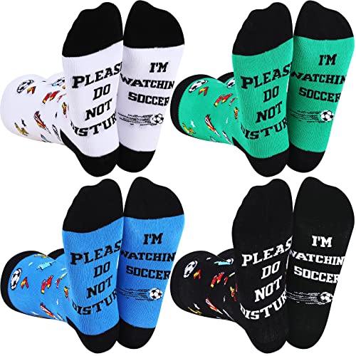 4 Pairs Men's Soccer Socks Please Do Not Disturb I'm Watching Soccer Socks Novelty Football Casual Lover Funny Gifts for Christmas Game Men and Women, Black, Green, White Blue, One Size