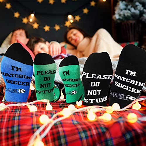 4 Pairs Men's Soccer Socks Please Do Not Disturb I'm Watching Soccer Socks Novelty Football Casual Lover Funny Gifts for Christmas Game Men and Women, Black, Green, White Blue, One Size