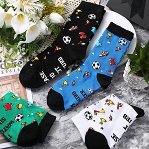 4 Pairs Men's Soccer Socks Please Do Not Disturb I'm Watching Soccer Socks Novelty Football Casual Lover Funny Gifts for Christmas Game Men and Women, Black, Green, White Blue, One Size