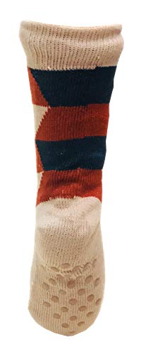 Mens Christmas Snowflakes Argyle Thick Knit Sherpa Fleece Lined Thermal Fuzzy Slipper Socks Size 10-13 (Khaki/Blue Red)