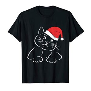 Christmas Cat Santa Hat Cute Kitten Drawing T-Shirt