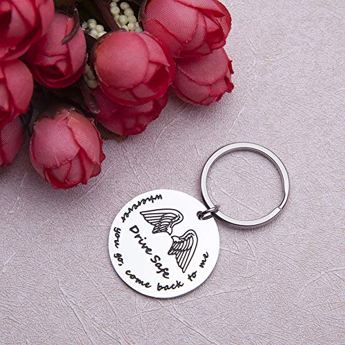 Drive Safe Keychain Christmas Gifts for Husband Boyfriend Dad Trucker Gift Couples Engraved Car Keyring for Fiance Birthday Valentines Present for Long Distance Relationship Anniversary Charm