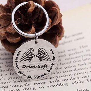 Drive Safe Keychain Christmas Gifts for Husband Boyfriend Dad Trucker Gift Couples Engraved Car Keyring for Fiance Birthday Valentines Present for Long Distance Relationship Anniversary Charm