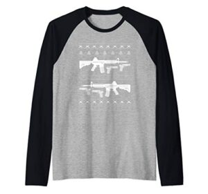 gun hunter hunting funny cop police ugly christmas raglan baseball tee