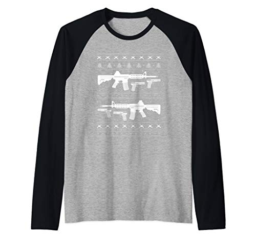 Gun Hunter Hunting Funny Cop Police Ugly Christmas Raglan Baseball Tee