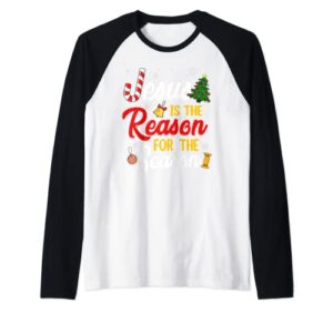 christian jesus the reason christmas stocking stuffer raglan baseball tee