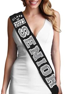 rhinestonesash high school graduation gift – block 2023 senior black satin sash – senior graduation supplies & gifts – (senior23) black…