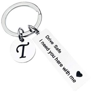 IKANOO Drive Safe Keychain 26 Letter Keychain Drive Safe I Need You Here With Me Gifts For Husband Dad Boyfriend (T)