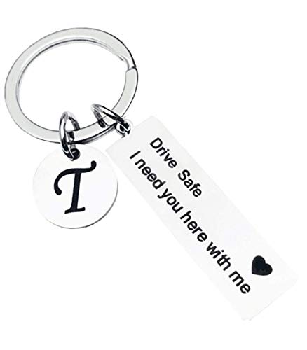 IKANOO Drive Safe Keychain 26 Letter Keychain Drive Safe I Need You Here With Me Gifts For Husband Dad Boyfriend (T)