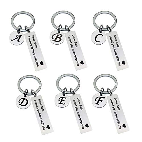 IKANOO Drive Safe Keychain 26 Letter Keychain Drive Safe I Need You Here With Me Gifts For Husband Dad Boyfriend (T)