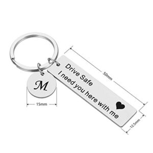 IKANOO Drive Safe Keychain 26 Letter Keychain Drive Safe I Need You Here With Me Gifts For Husband Dad Boyfriend (T)