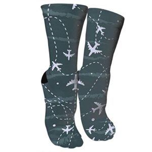 antfeagor travel around the world airplane routes soft cotton socks unisex crew crew socks suitable for jogging